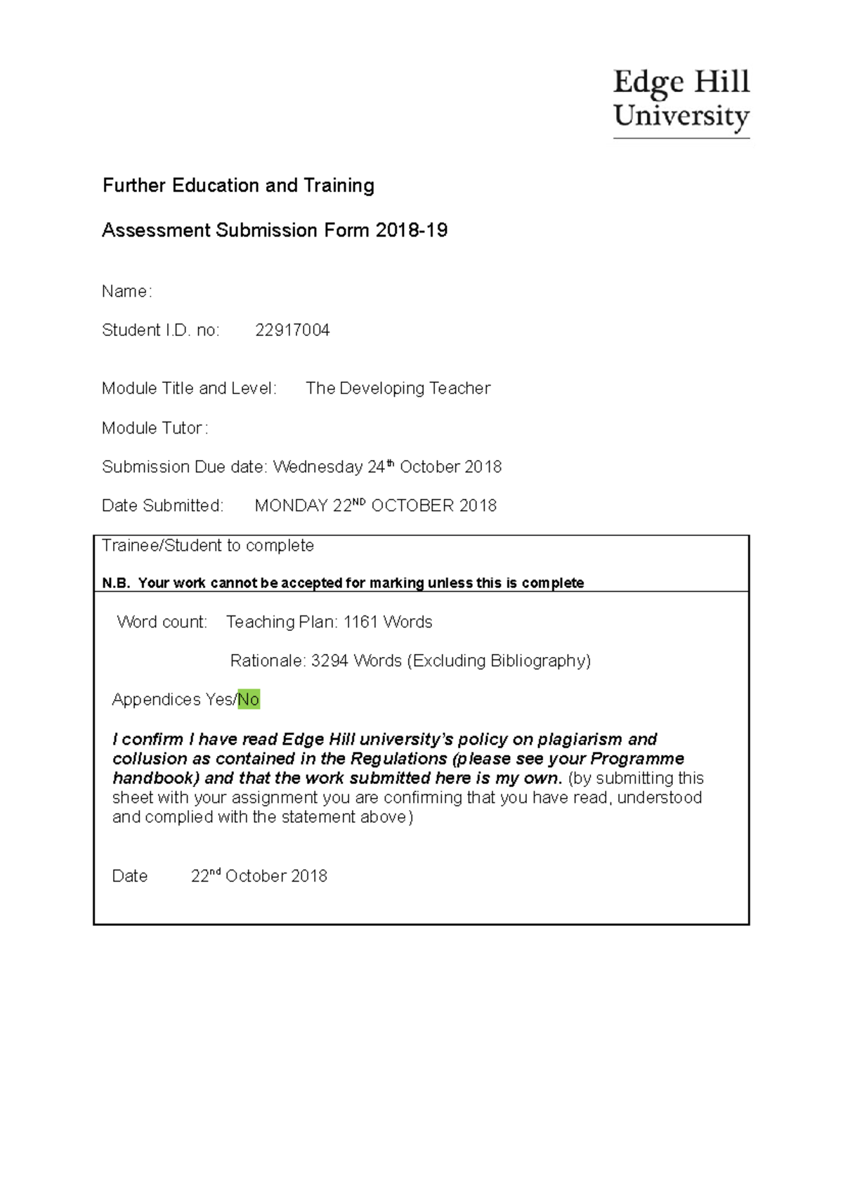 Assignment 1: Rationale & Lesson Plan for The Developing Teacher (PGCE ...
