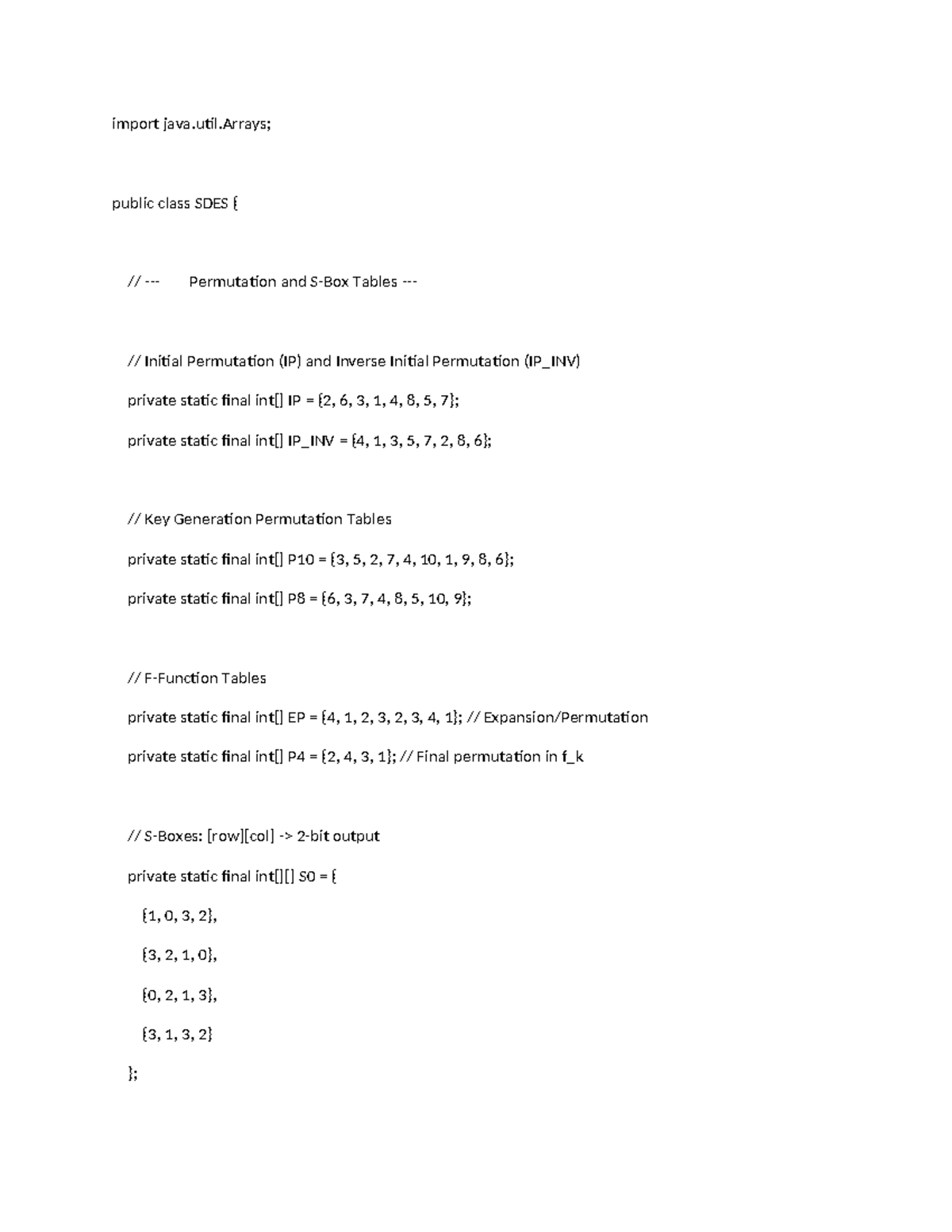 SDES Encryption & Decryption: IP, IP_INV, and Key Generation - Studocu