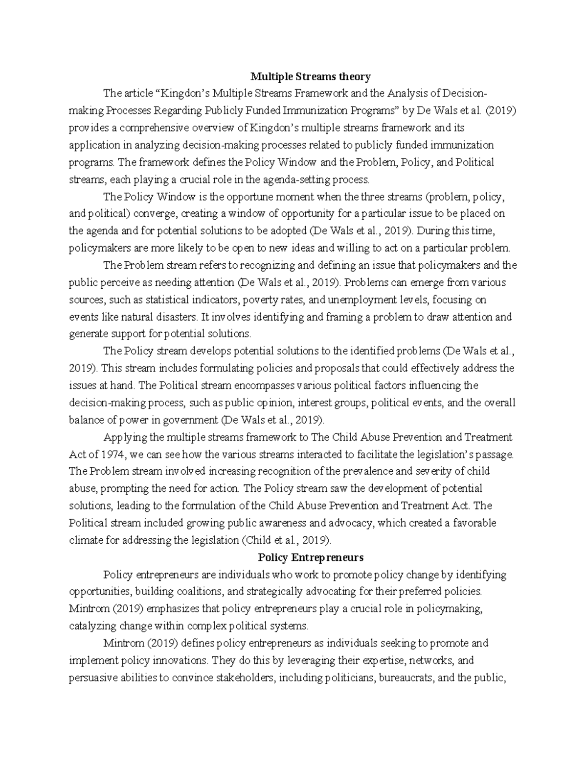 Kingdon Policy Analysis - Multiple Streams Framework Insights - Studocu