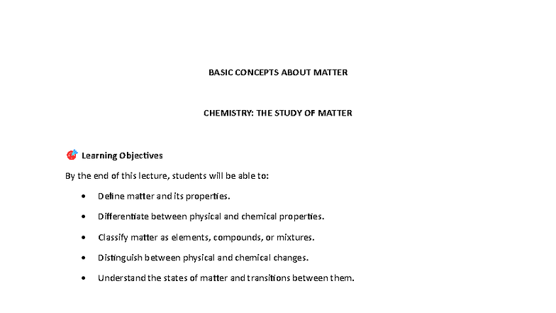 BASIC CONCEPTS ABOUT MATTER: CHEM 101 Lecture Notes - Studocu