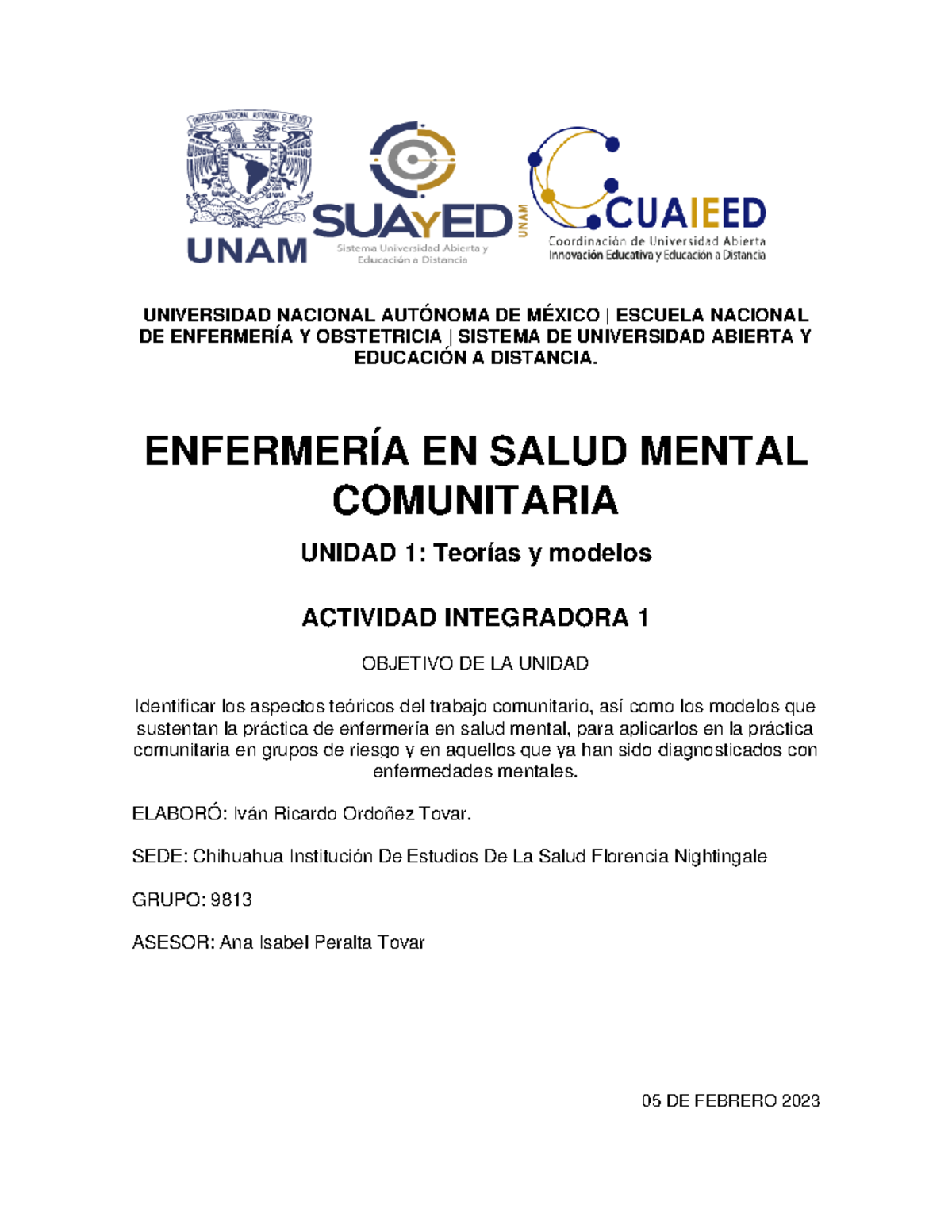 Teorías y Modelos en Enfermería Comunitaria - Actividad Integradora 1 - Studocu