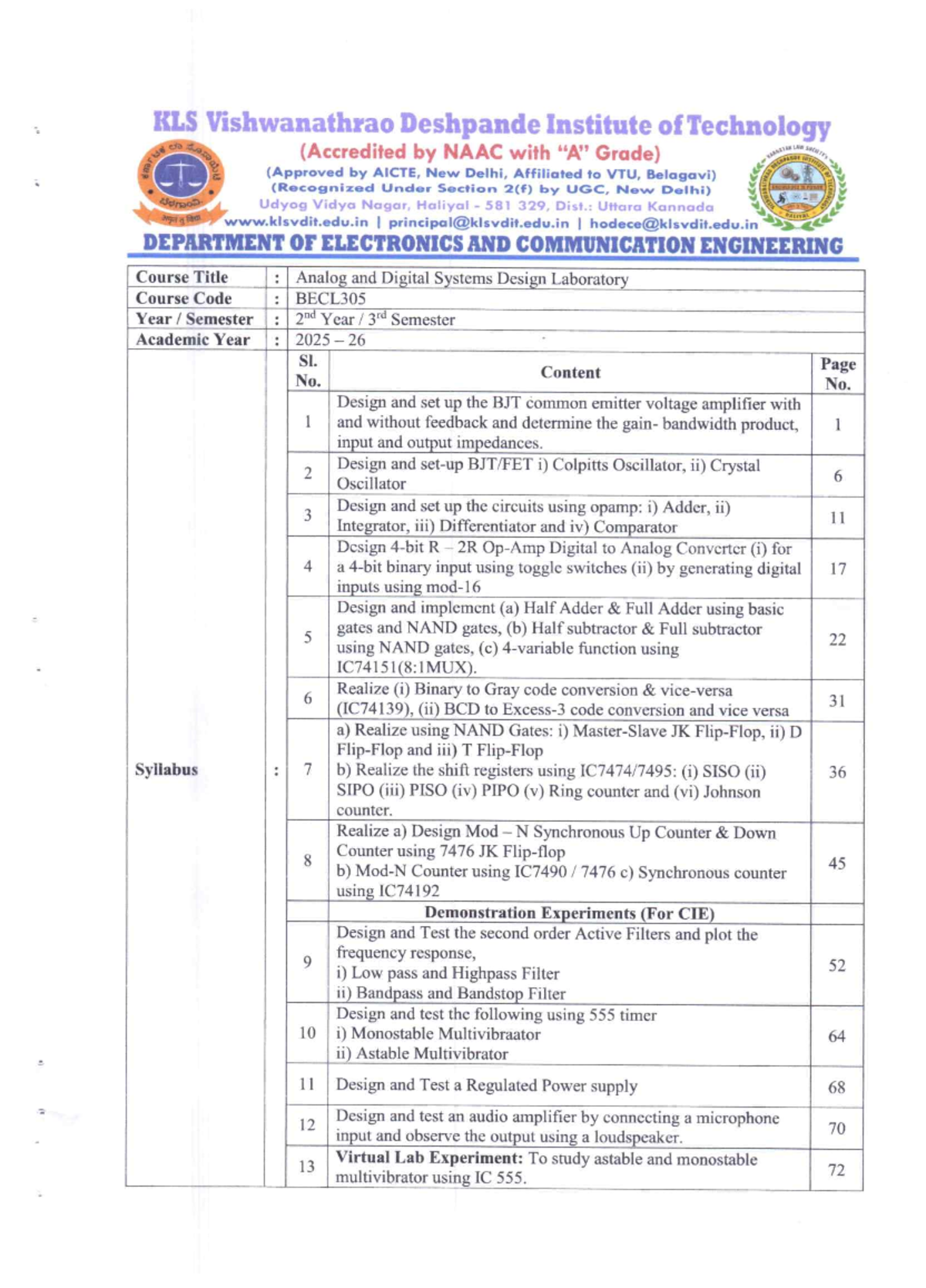 BECL305 Analog and Digital Systems Design Lab: Colpitts & Crystal ...