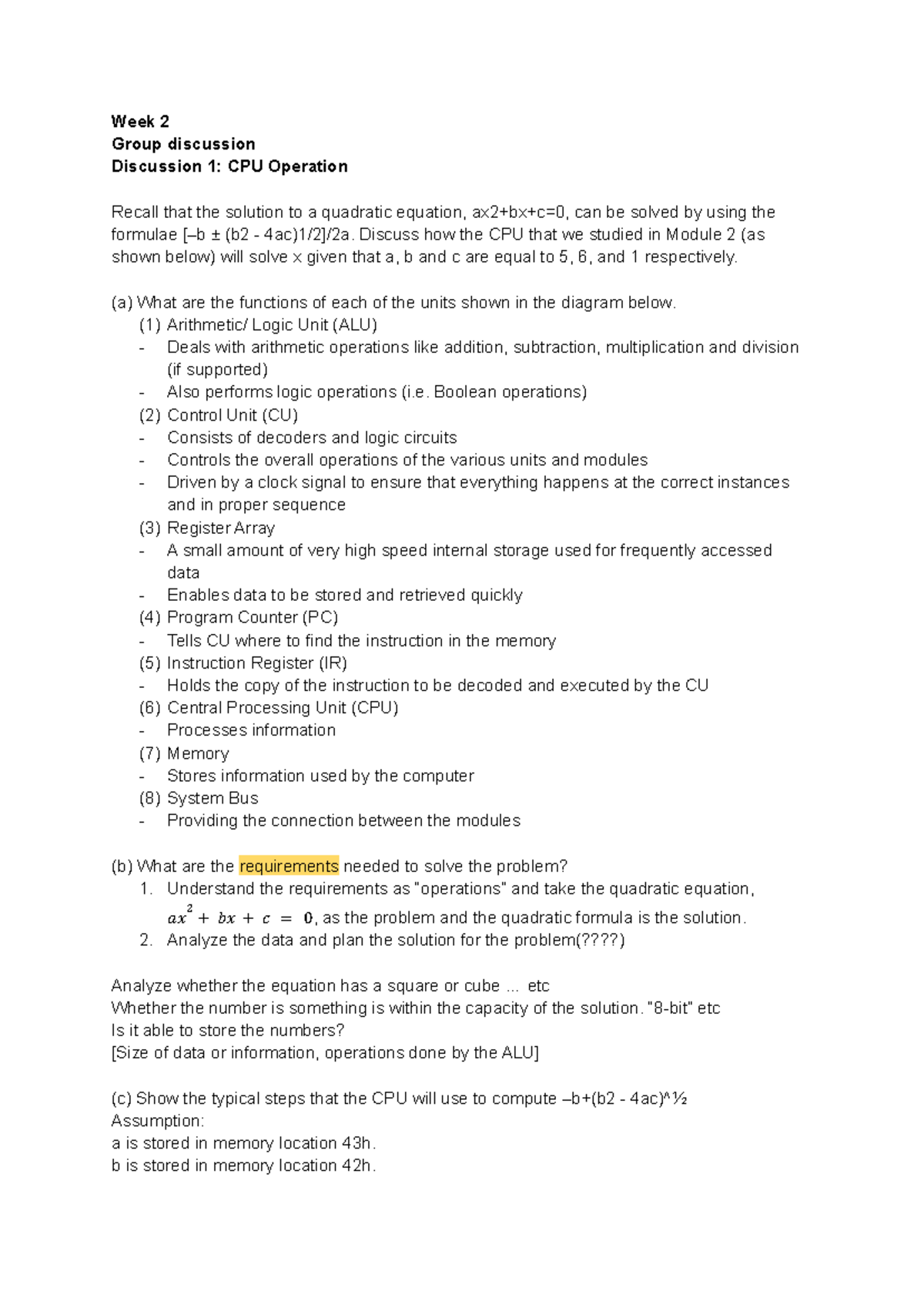 Cv1014 - weekly tutorial assignment answers - Week 2 Group discussion ...
