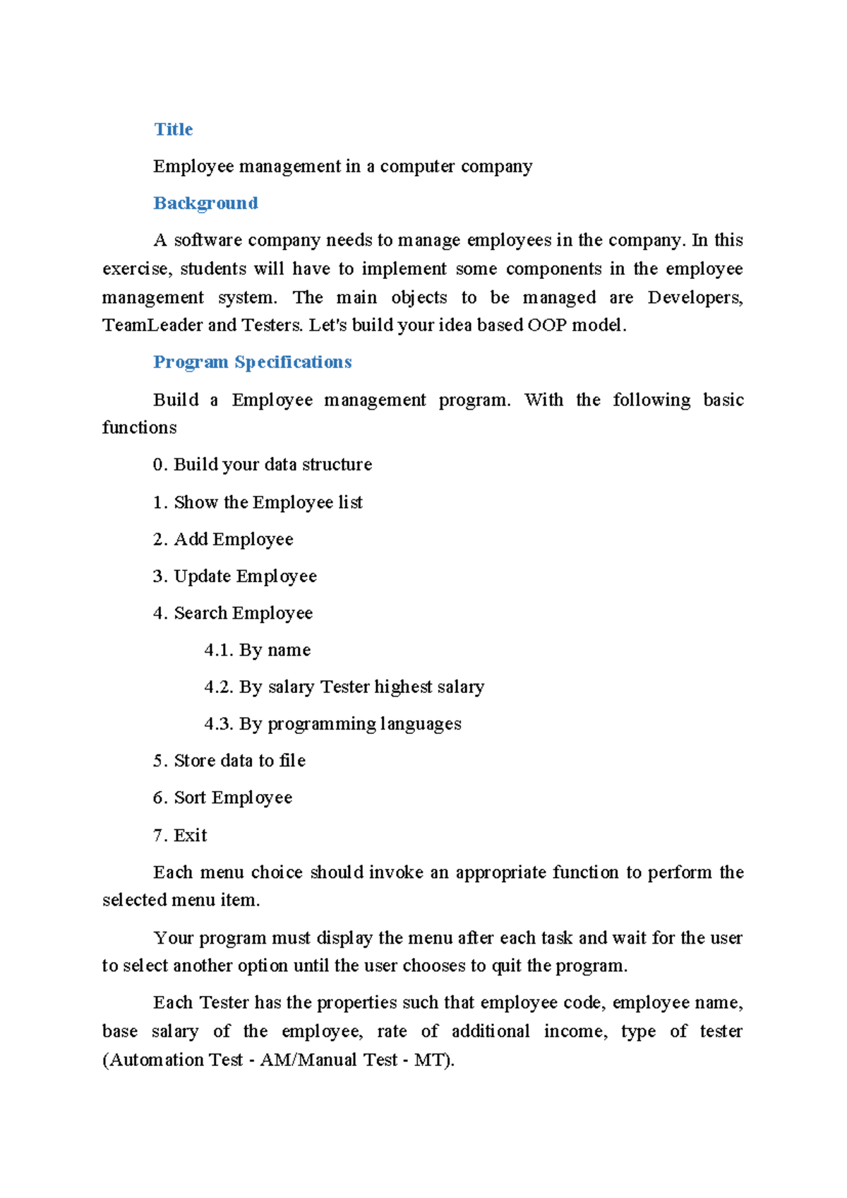 Employee Management System Implementation - Assignment PRO192 - Studocu