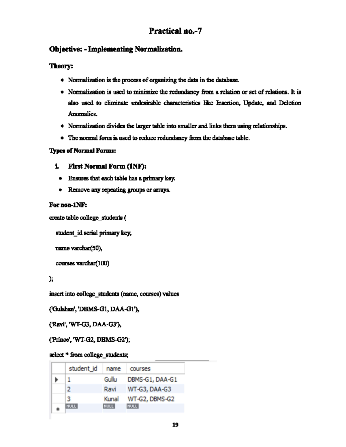 Practical Exercises for DBMS - Practical 6 to 10 - Practical no ...