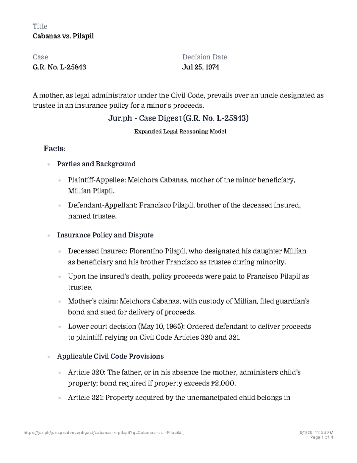 Cabanas vs. Pilapil Case Digest (G.R. No. L-36083) - Legal Analysis ...