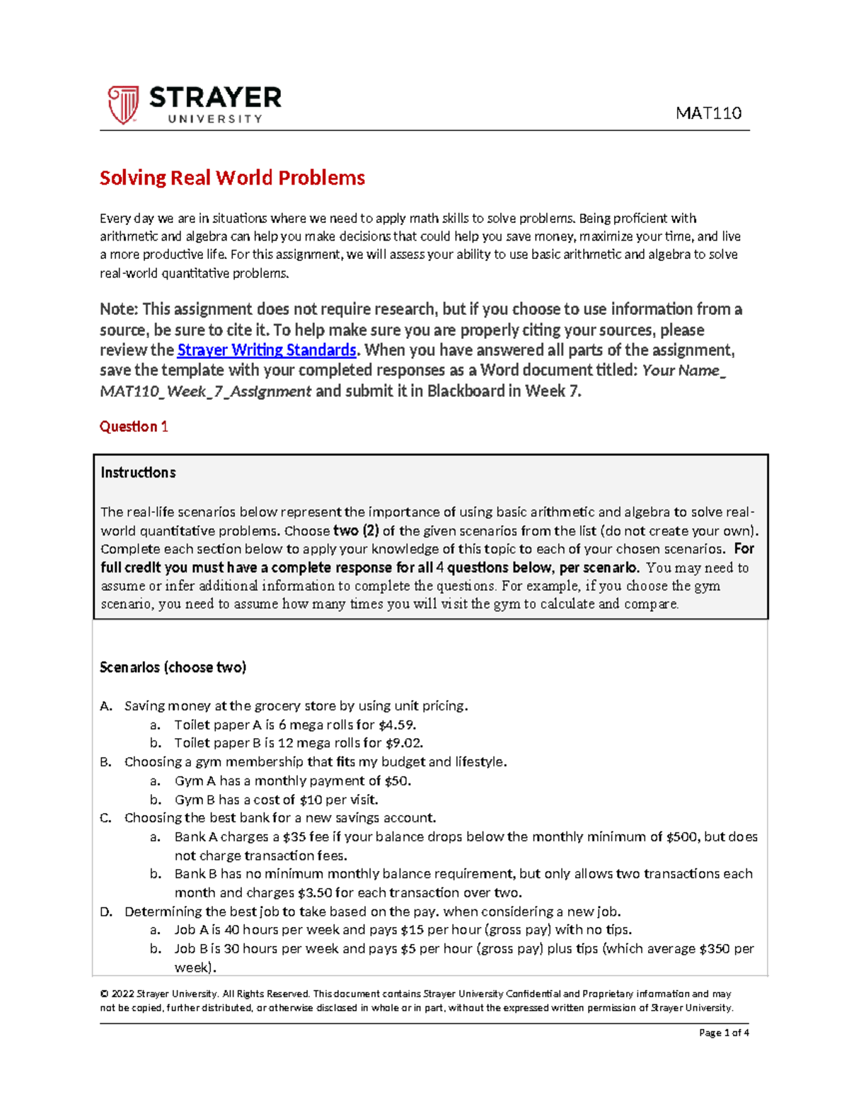 MAT110 Week 7 Real World Problem Solving Assignment - Studocu