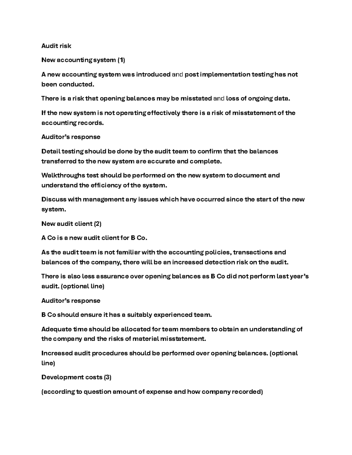 Audit Risk Assessment for New Accounting System and Client (ACCT 101 ...