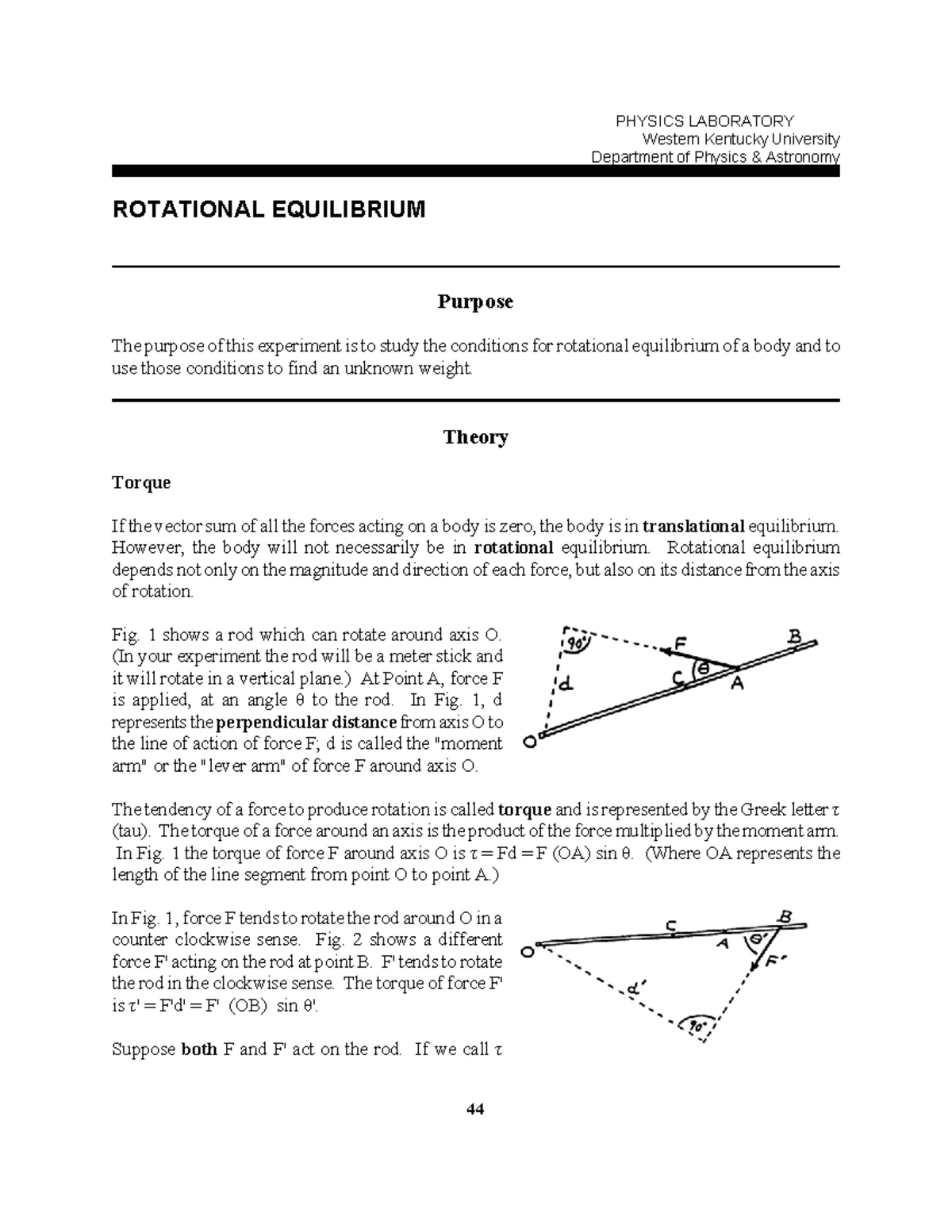 Physics research lab report - Rotational Equilibrium Experiment (A ...