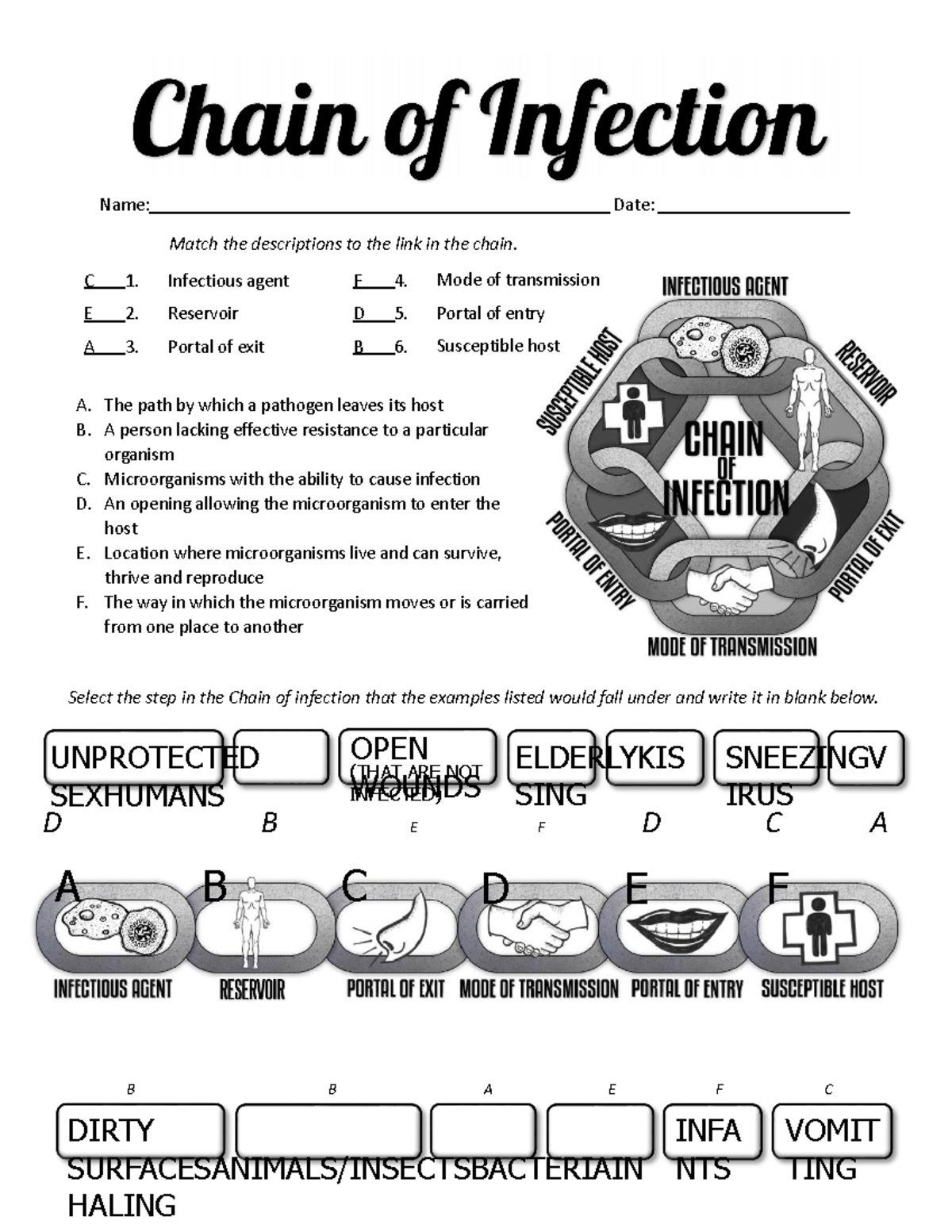 Chain of Infection - Student Fillable PDF Activity for Class - Studocu