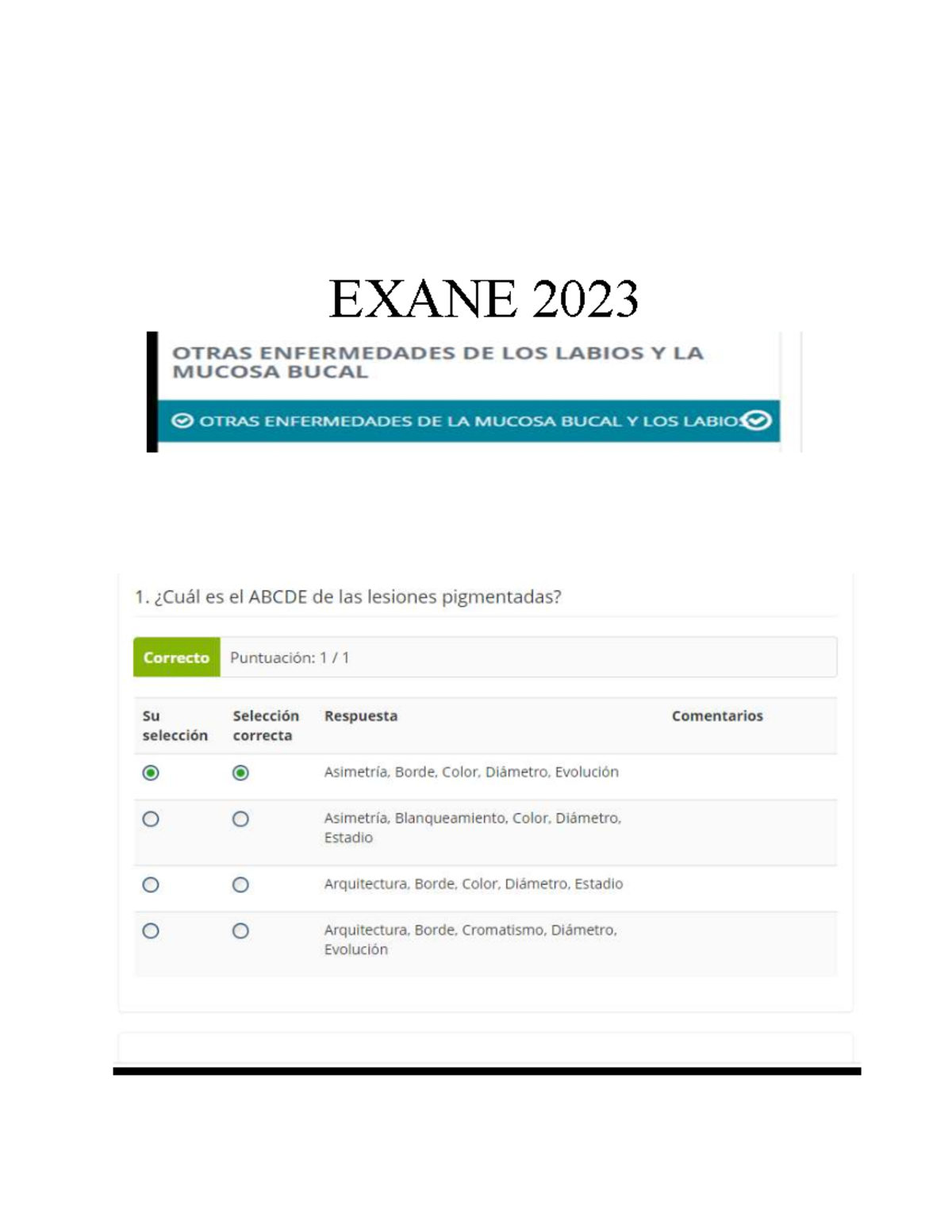 EXANE 2023: Otras Enfermedades de Labios y Mucosa Bucal - Diagnósticos ...