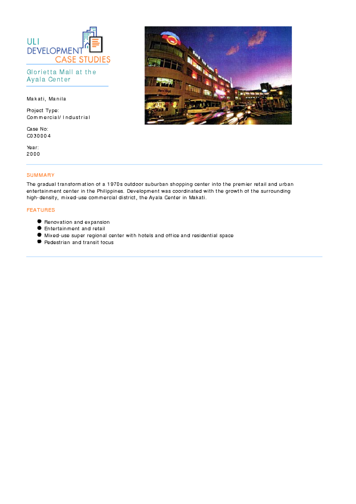 Glorietta Mall Development Case Study: Ayala Center Makati - Studocu