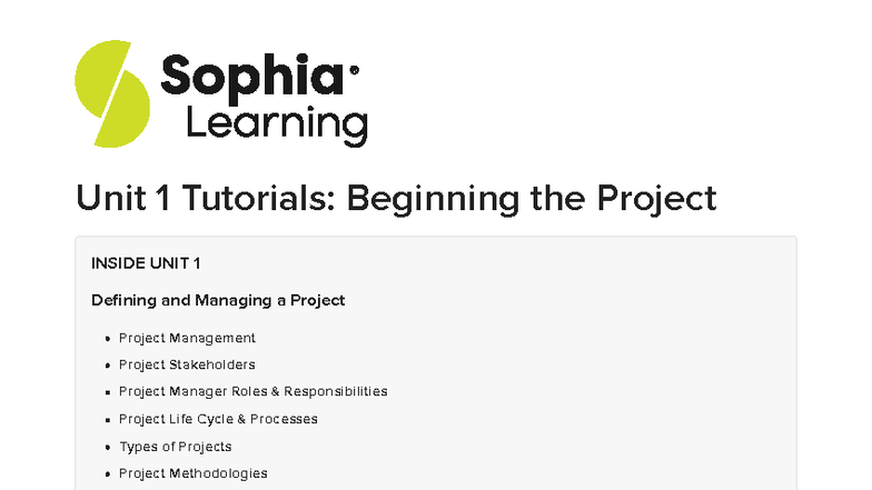 Unit 1 Tutorials: Project Management Fundamentals and Roles - Studocu