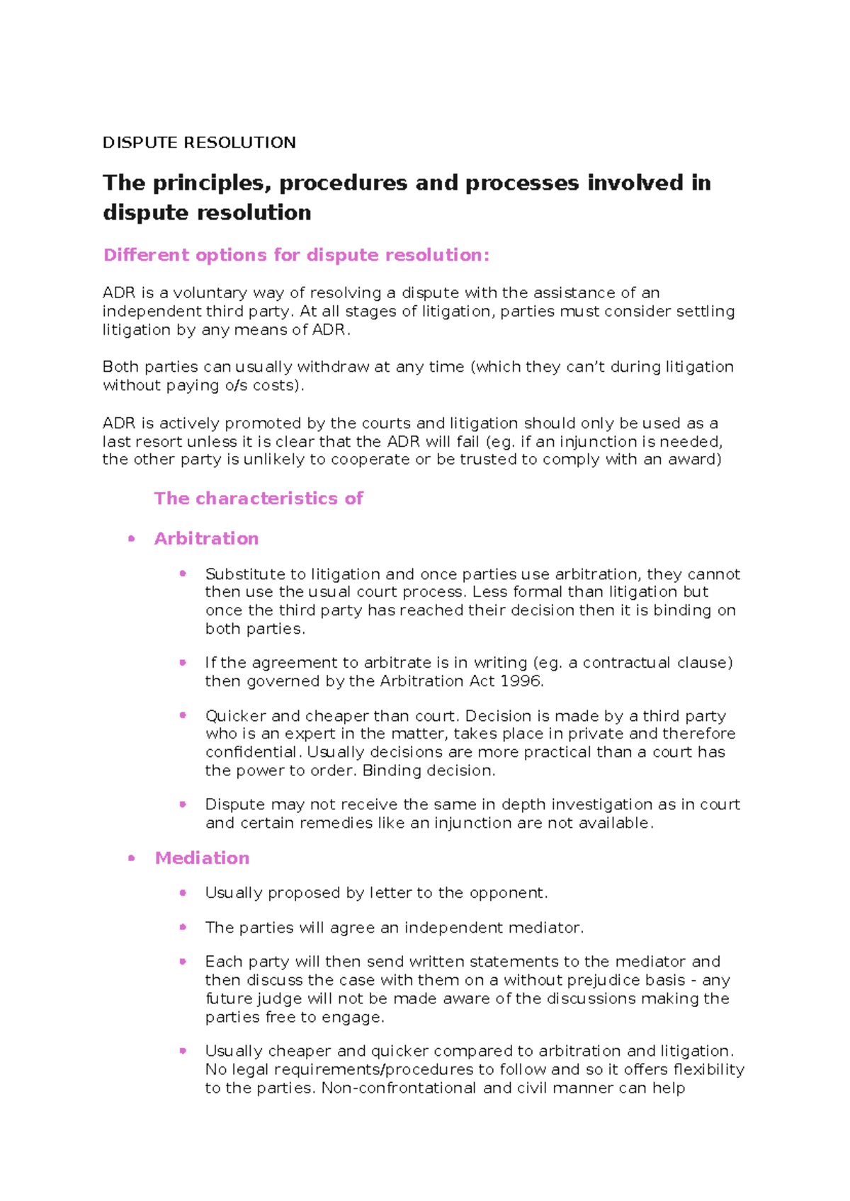 Dispute Resolution in Contract Law & Tort: Key Principles & Processes ...