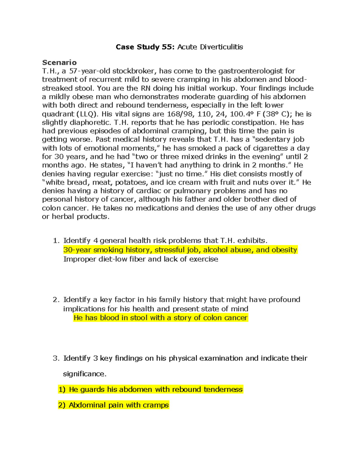 Case Study 55: Acute Diverticulitis in a 57-Year-Old Patient - Studocu