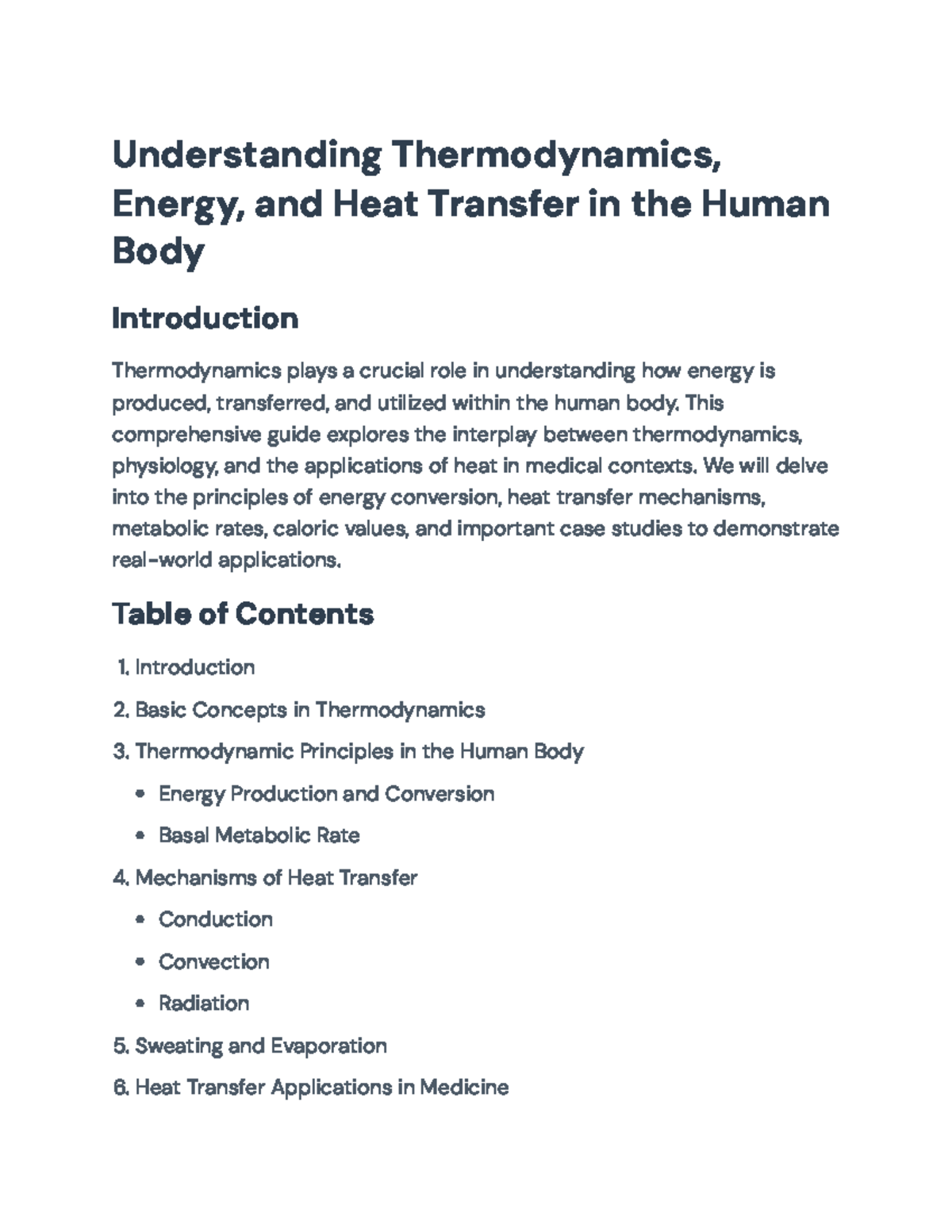 Understanding Thermodynamics and Heat Transfer in the Human Body ...