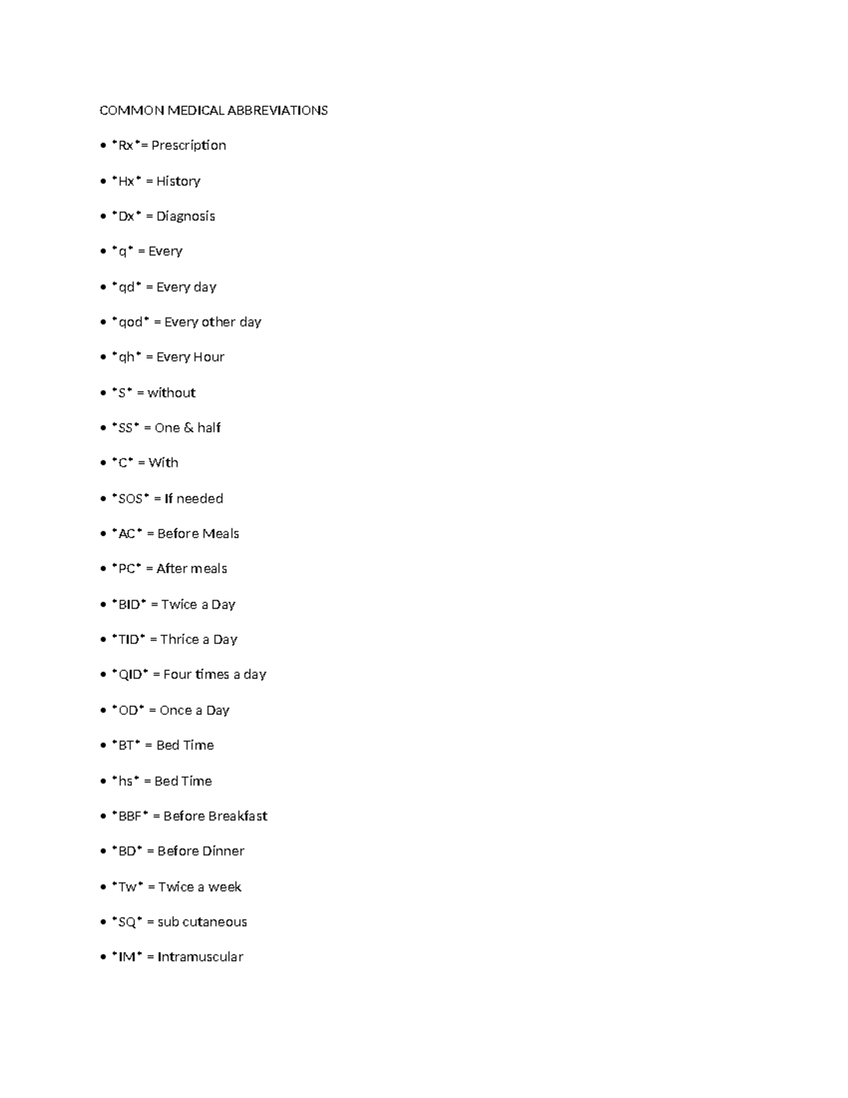 Common Medical Abbreviations and Terminology - Study Resource - Studocu