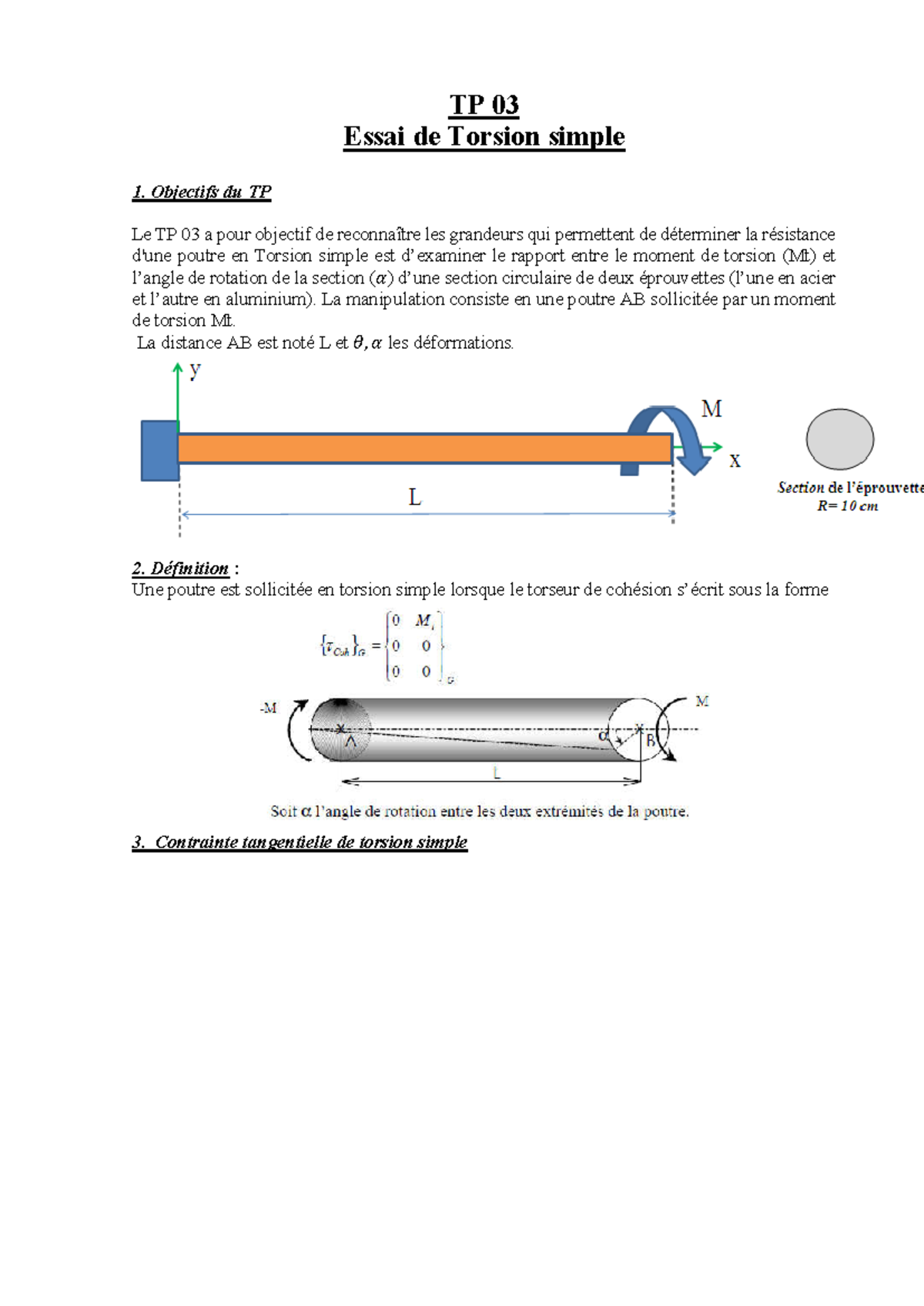 TP 03 : Essai de Torsion Simple et Analyse du Moment de Torsion - Studocu