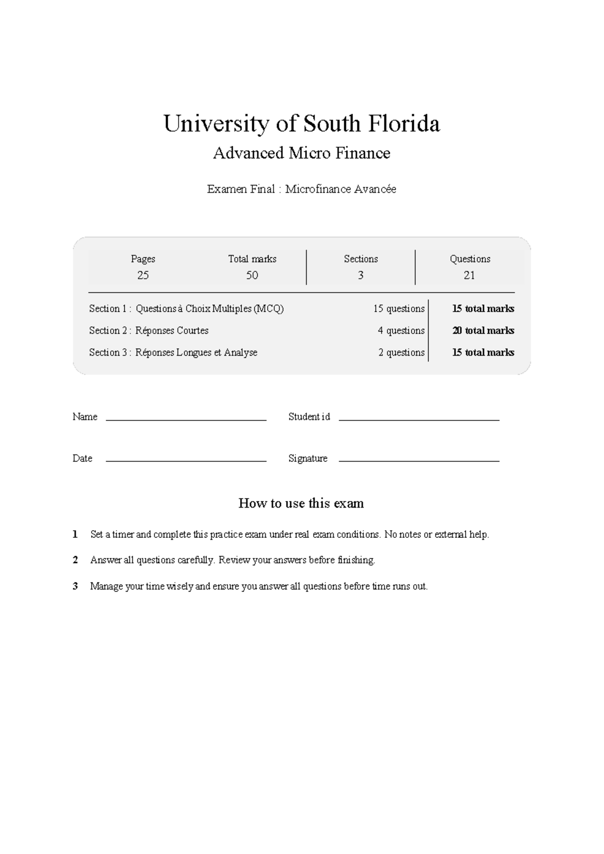 FIN7808 Advanced Micro Finance USF Final Exam Practice Test 2026 - Studocu