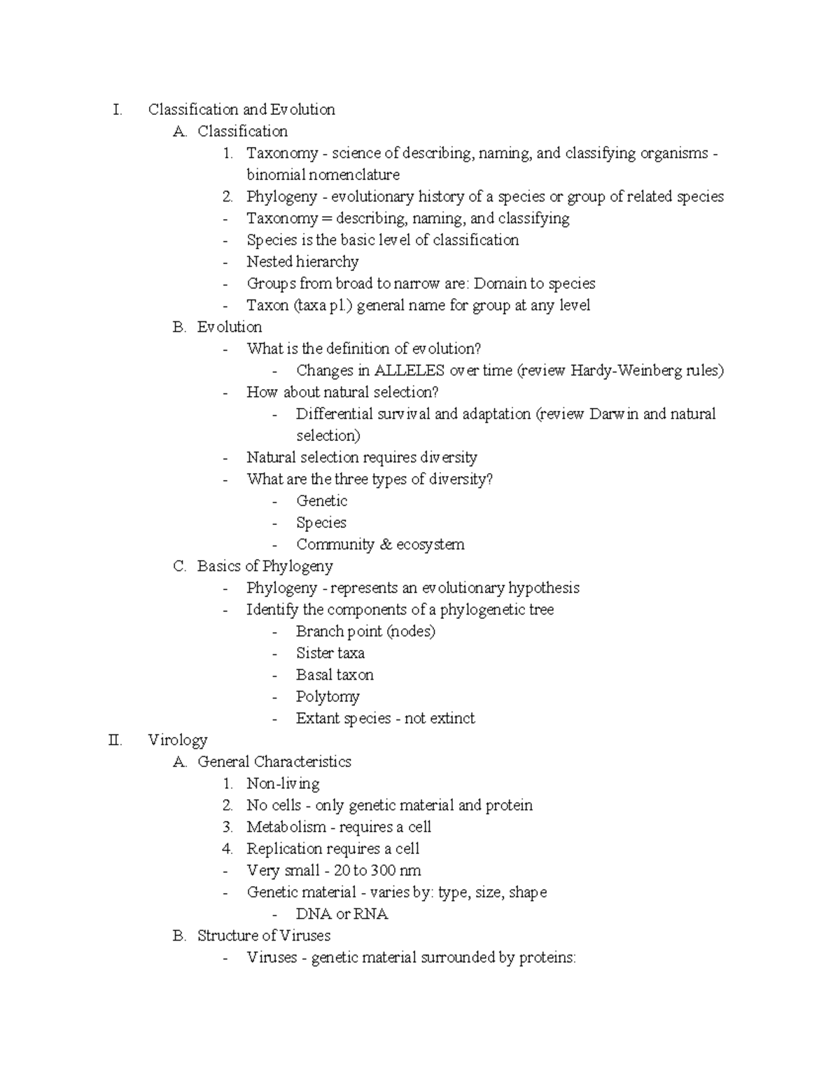 Gen Bio II Notes - Lecture I Classification + Virology - I ...