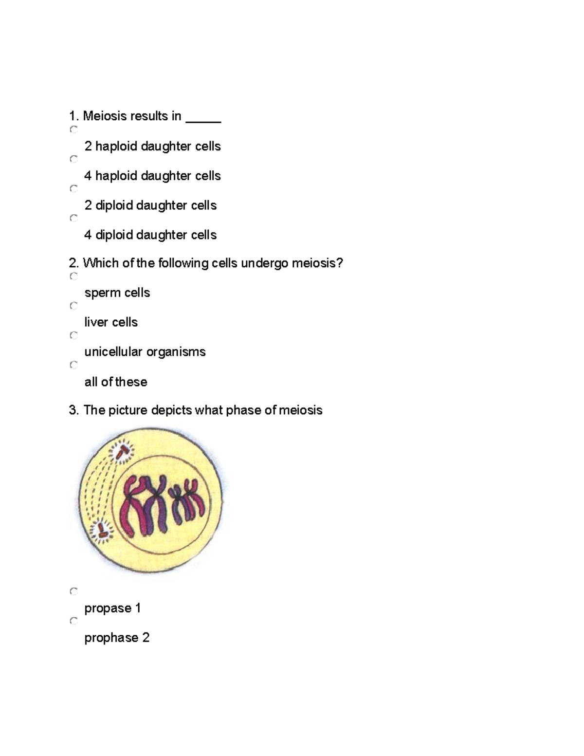 Quiz on Meiosis Concepts - BIO101 Final Exam - Studocu