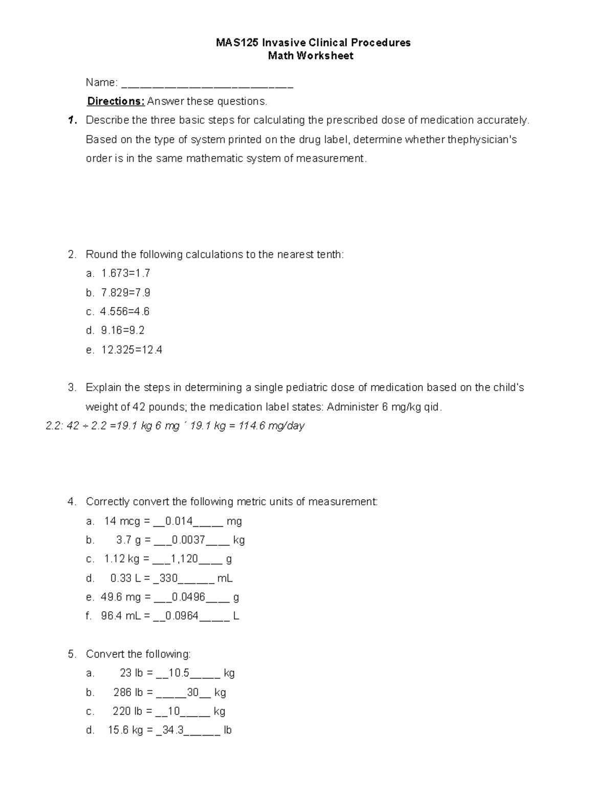 MAS125 Week 4 Invasive Clinical Procedures Math Worksheet - Studocu