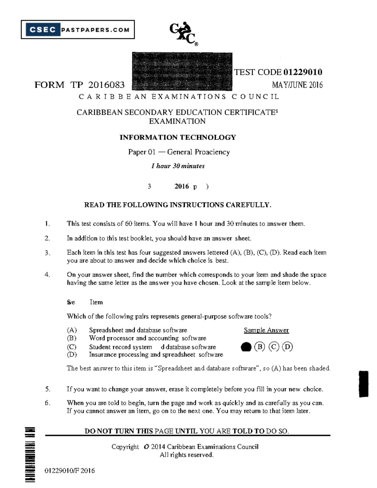 CSEC IT Exam June 2016 Paper 01 - General Proficiency Guide - Studocu