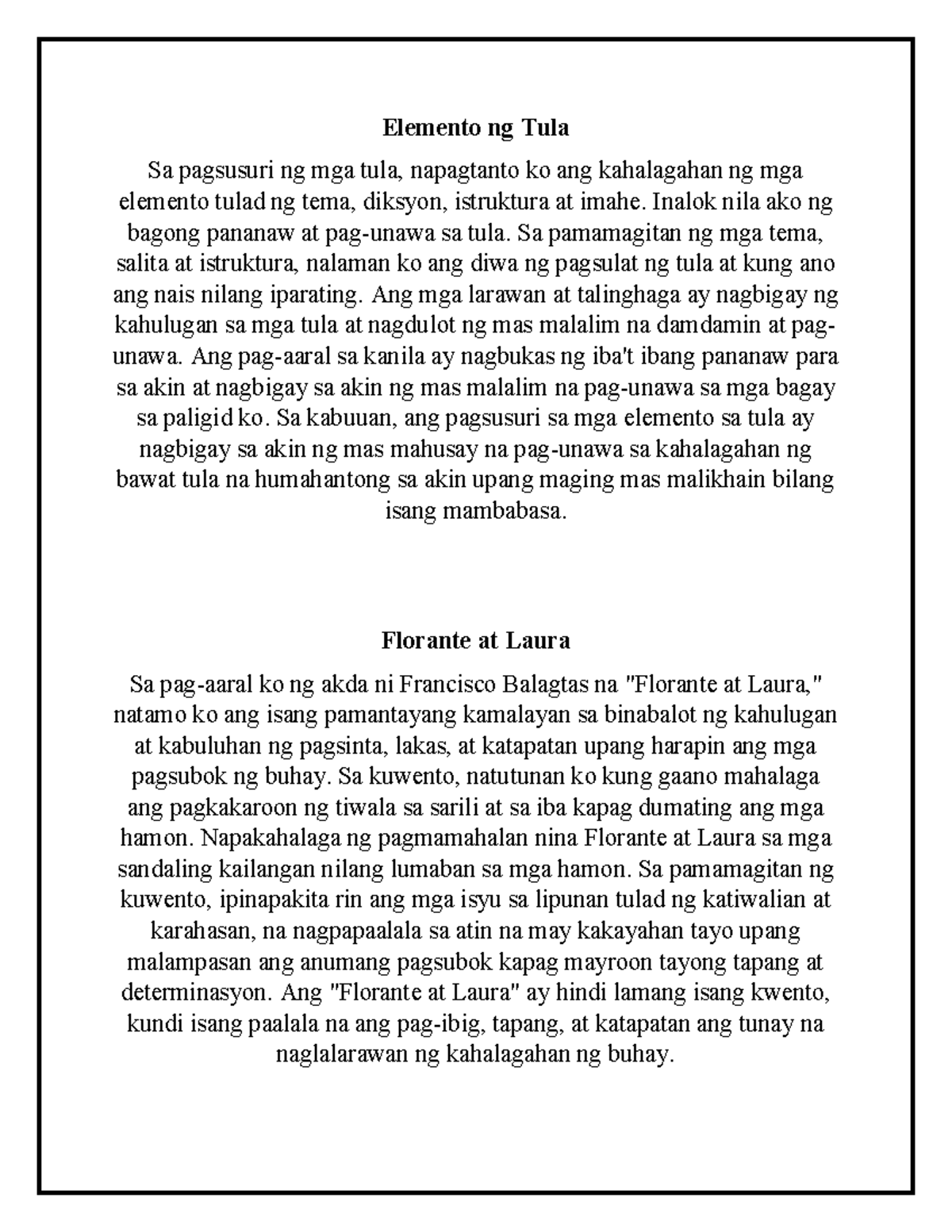 Pagninilay sa Elemento ng Tula at mga Mahahalagang Akda - Studocu