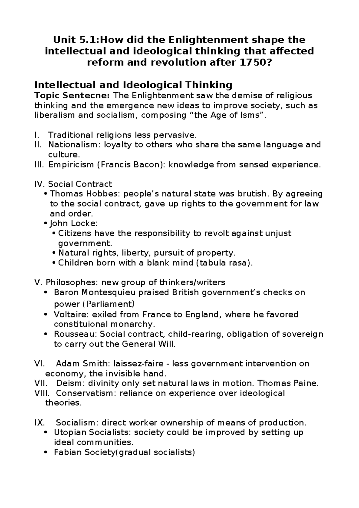 Unit 5 - The Enlightenment: Ideological Shifts Post-1750 - 12345678 ...