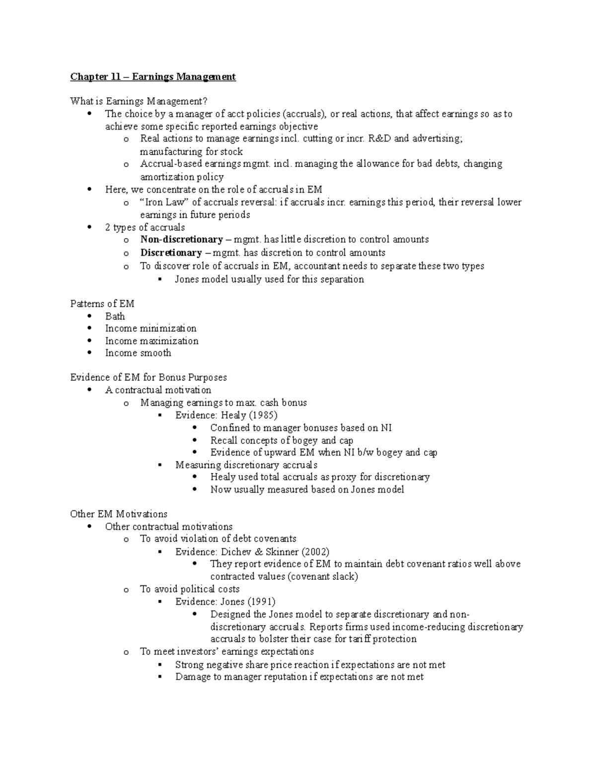 Chapter 11 - Understanding Earnings Management Techniques - Studocu