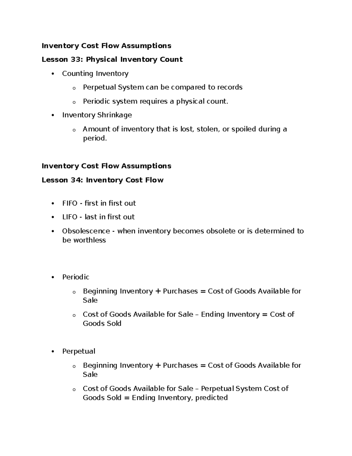 Inventory Cost Flow Assumptions: Lessons 33 & 34 Overview - Studocu