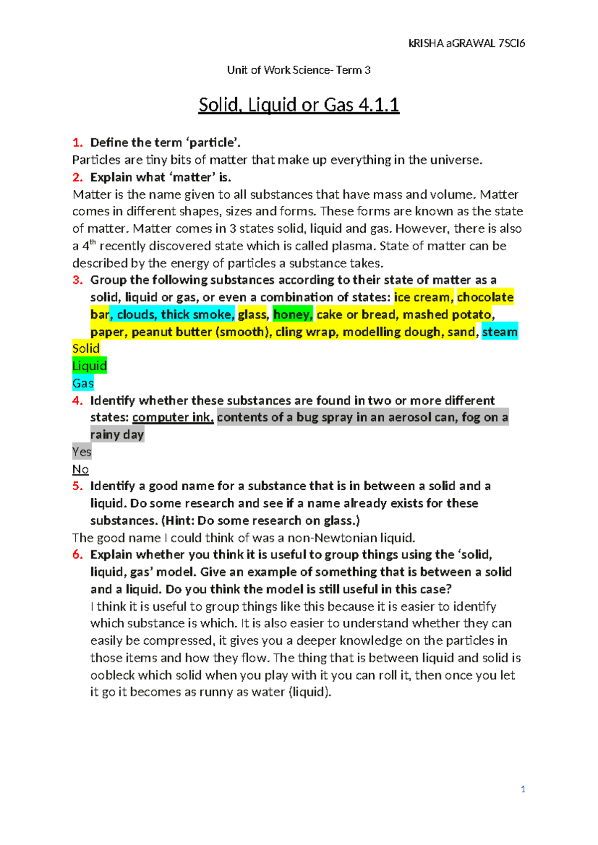 Unit of work-Matter - insight science textbook notes - kRISHA aGRAWAL ...