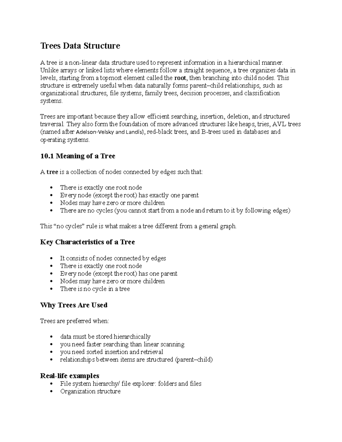 CH10 Data Structures: Tree Structures Notes - Studocu