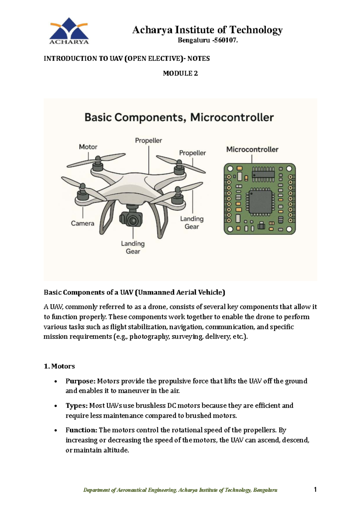 Introduction to UAV (M2) - Key Components and Functions - Studocu
