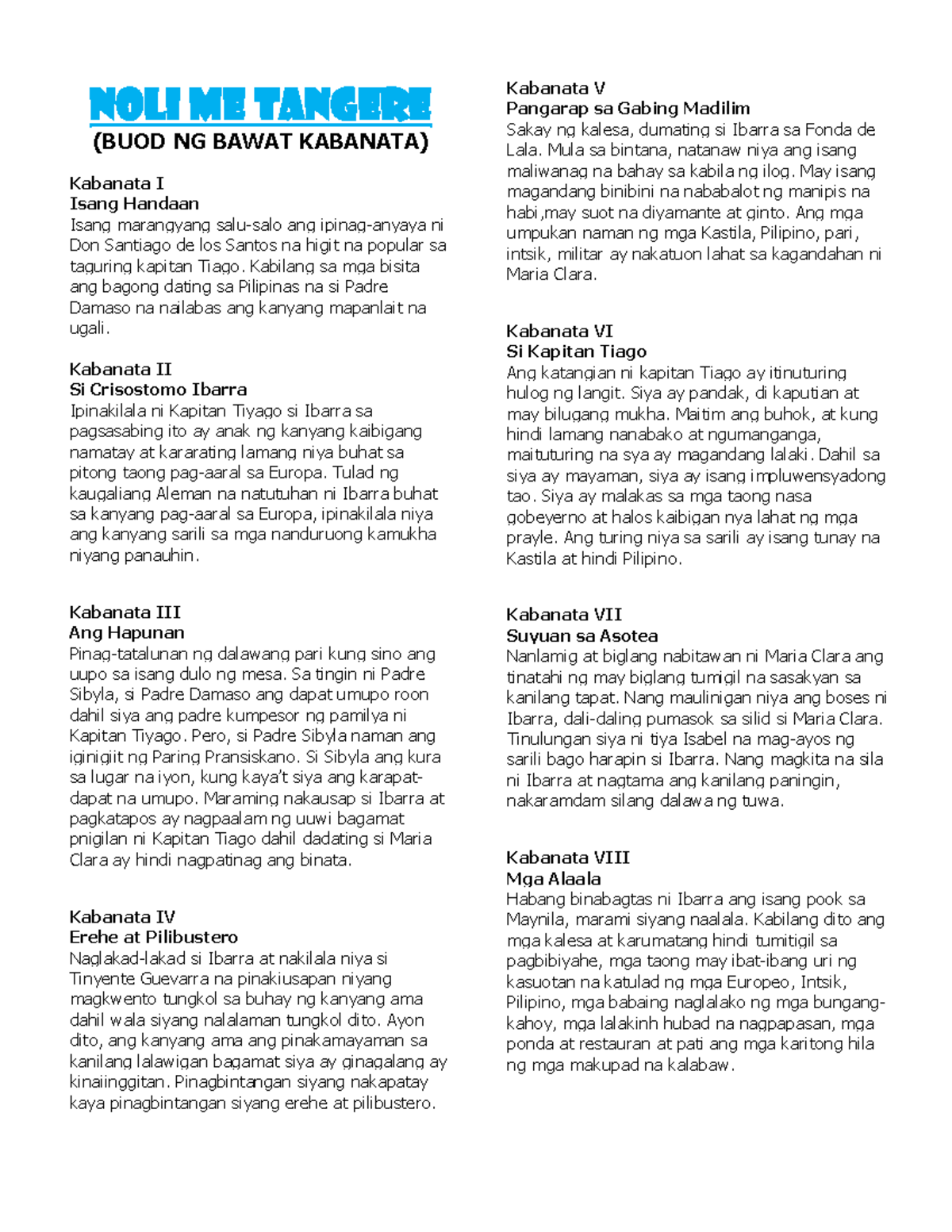 398561110 Noli Me Tangere Buod Ng Bawat Kabanata - NOLI ME TANGERE (BUOD NG BAWAT KABANATA ...