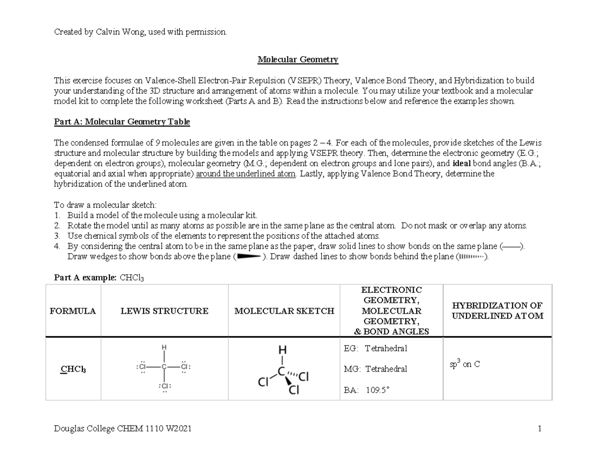 Worksheets-Lewis+Structures+and+ Vsepr - Lewis Structure Worksheet #1 ...