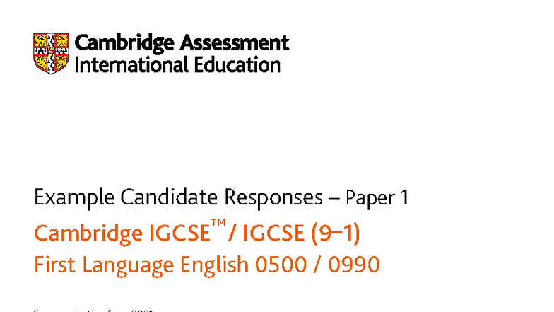 Example Candidate Responses Paper 1 TM for Cambridge IGCSE English 0500 ...