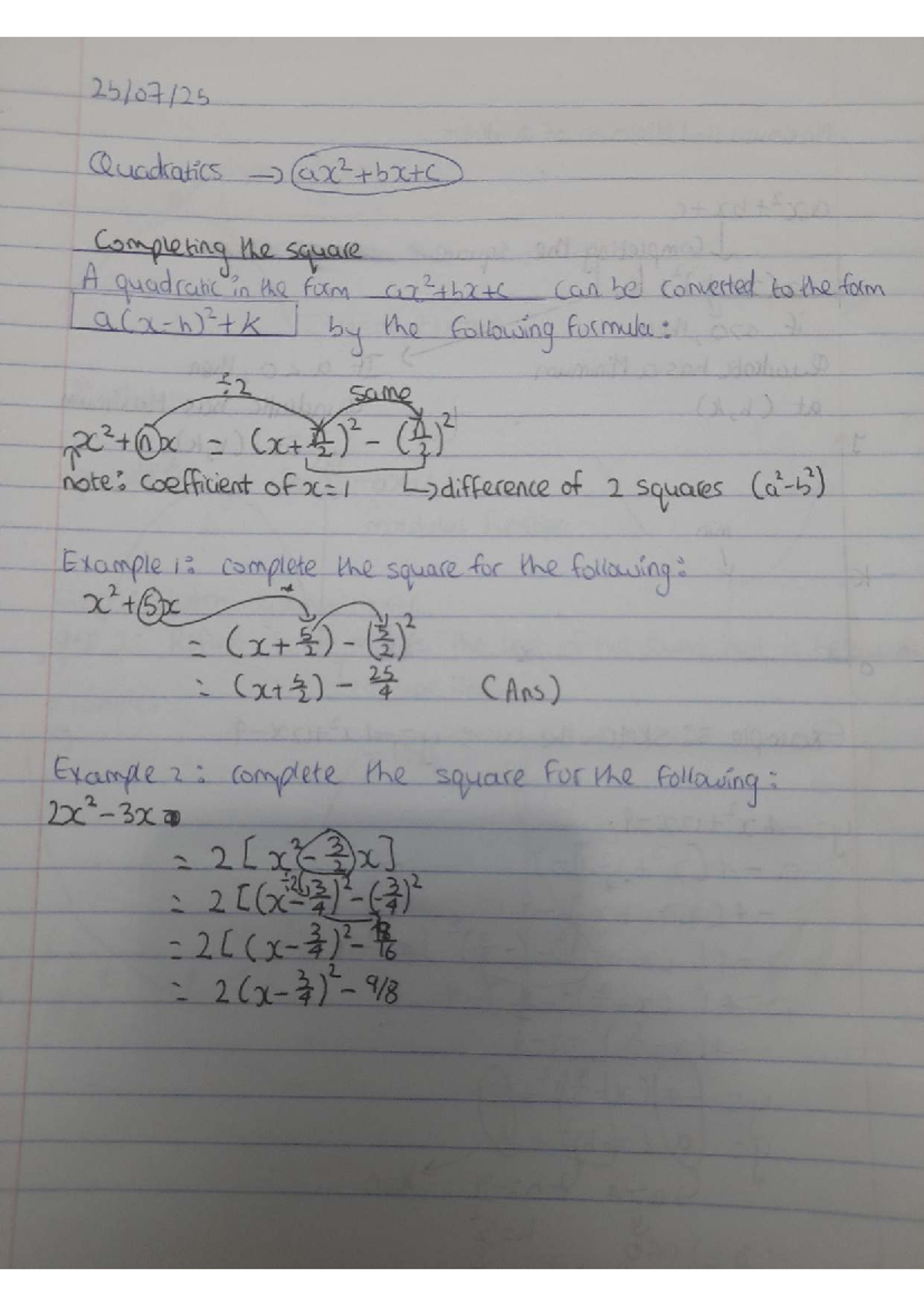 Quadratics: Completing the Square Techniques and Examples - Studocu