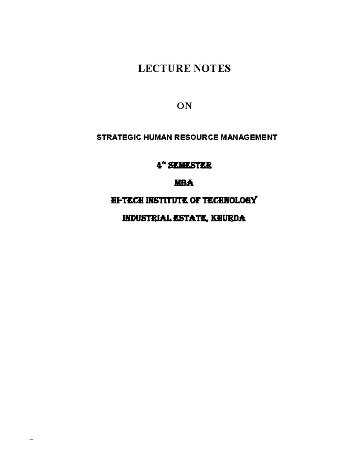 MBA 4th Sem Strategic HRM Lecture Notes: Chapter 2 Overview - Studocu