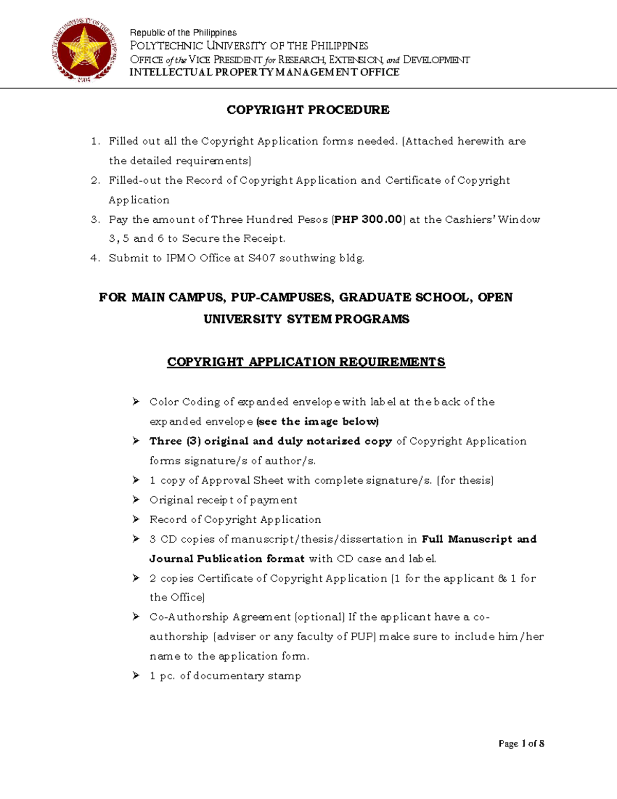 Copyright Application Procedures (PUP-Research) - Studocu