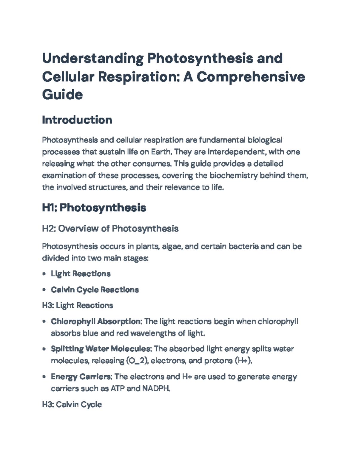 Photosynthesis & Cellular Respiration: Comprehensive Study Guide - Studocu