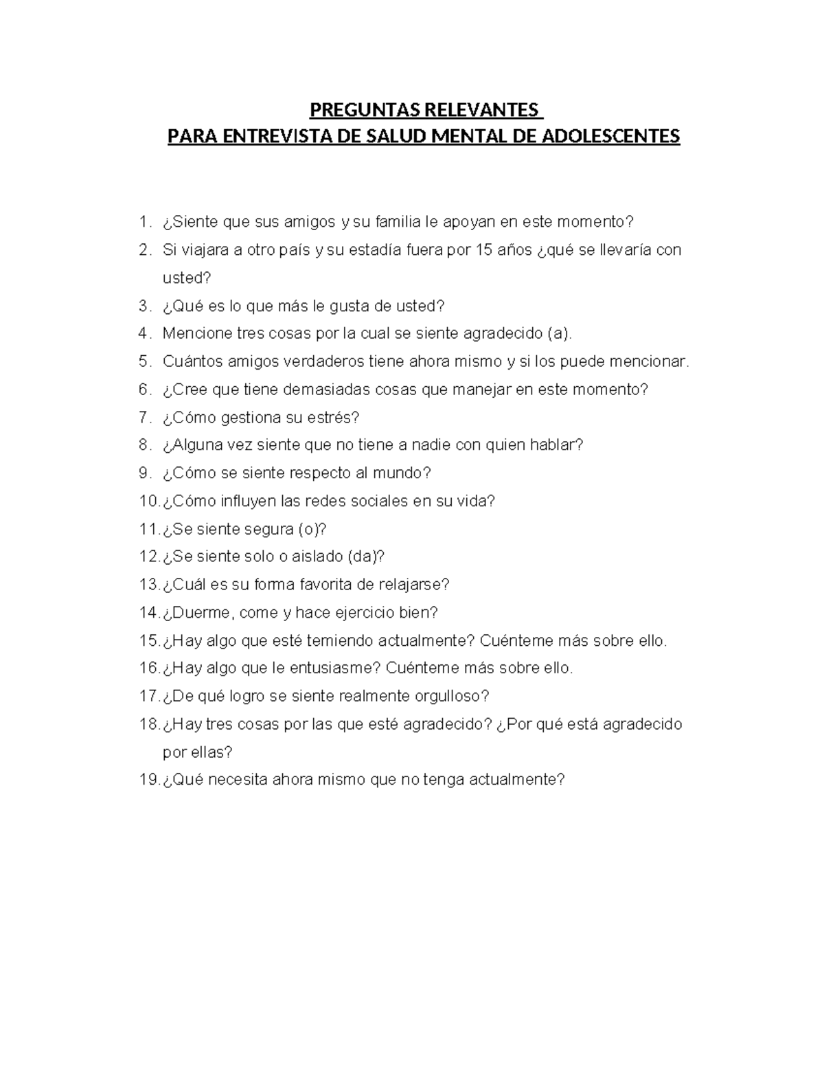 Preguntas Relevantes de salud mental para adolescentes - PREGUNTAS ...