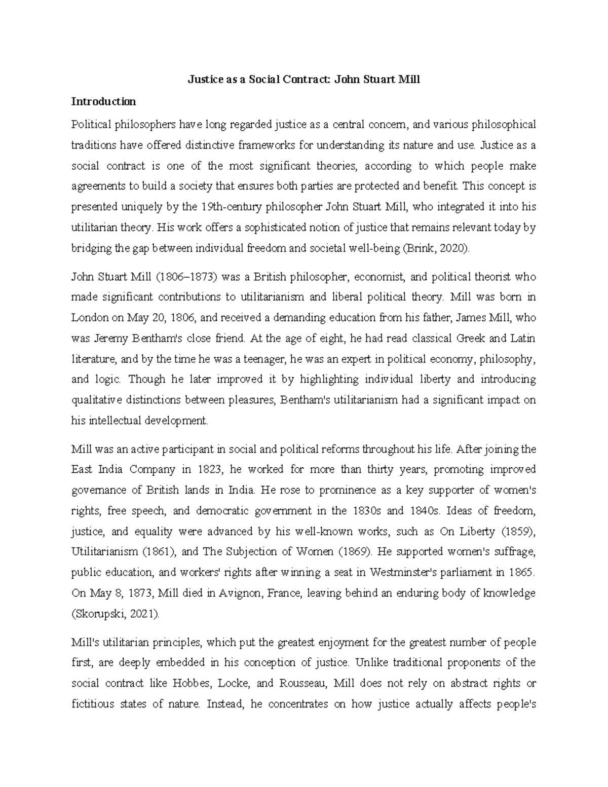 Justice as a Social Contract - Justice as a social contract is one of ...