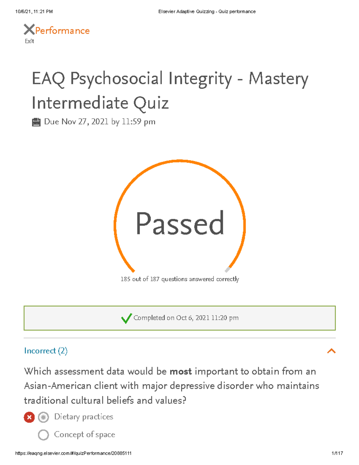 EAQ Psychosocial Integrity Intermediate - Exit Performance EAQ Psychosocial Integrity - Mastery ...