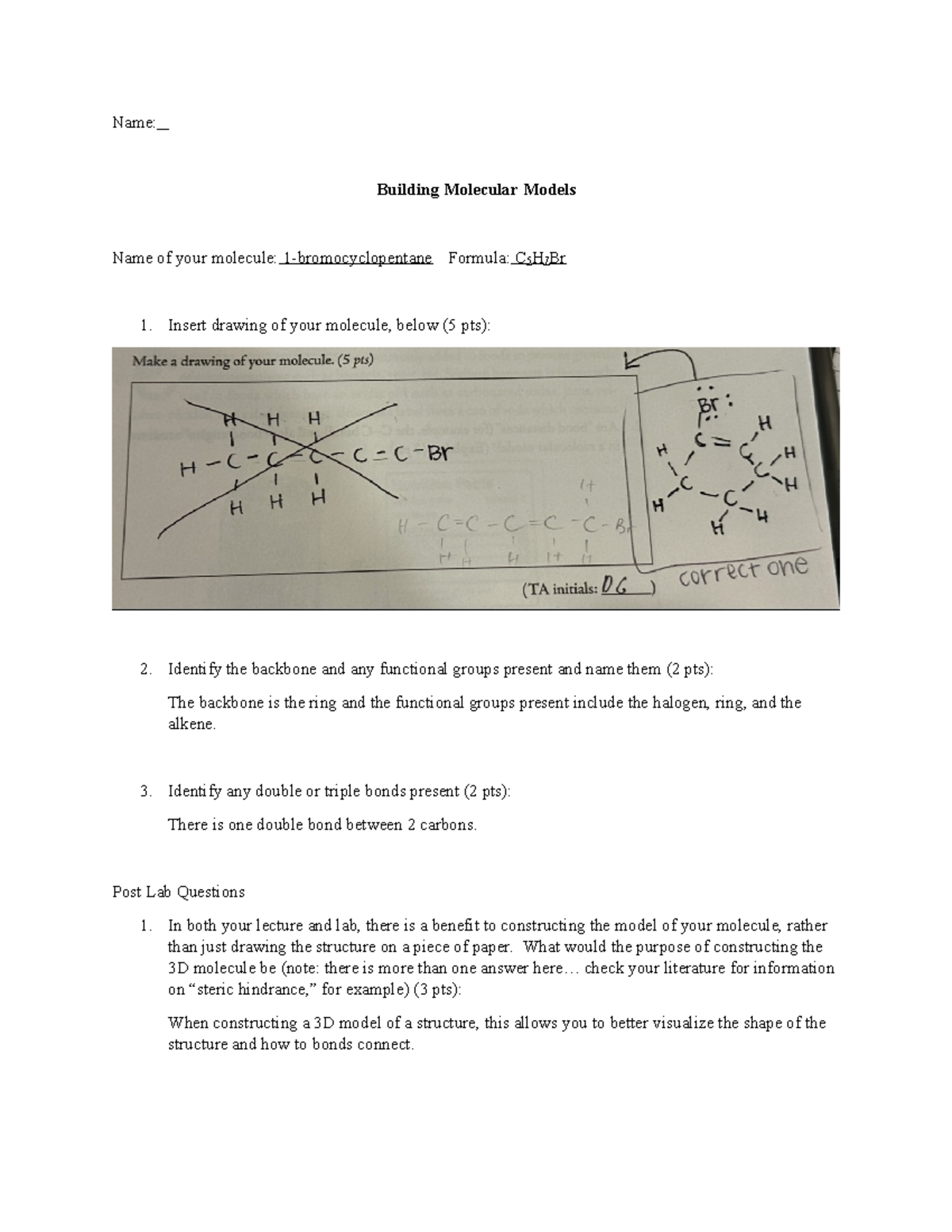 Exp 1: Building Molecular Models of C5H7Br - Lab Report - Studocu