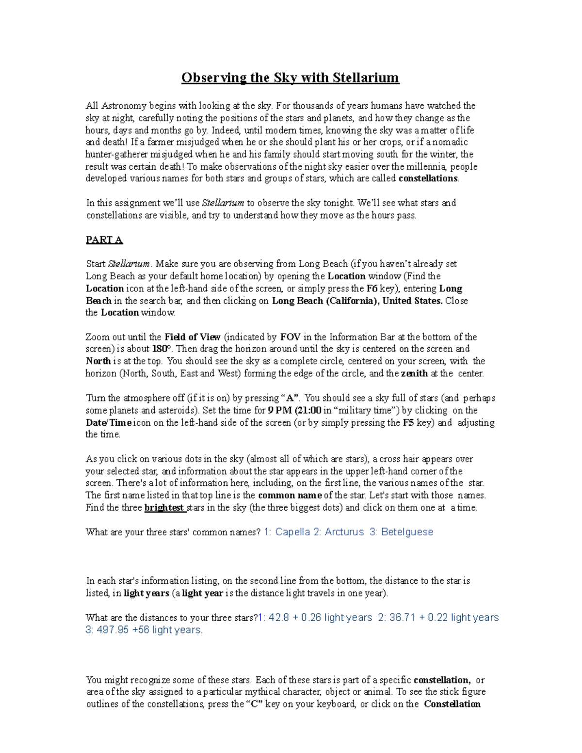 Astronomy 101: Observations of the Night Sky with Stellarium Lab - Studocu