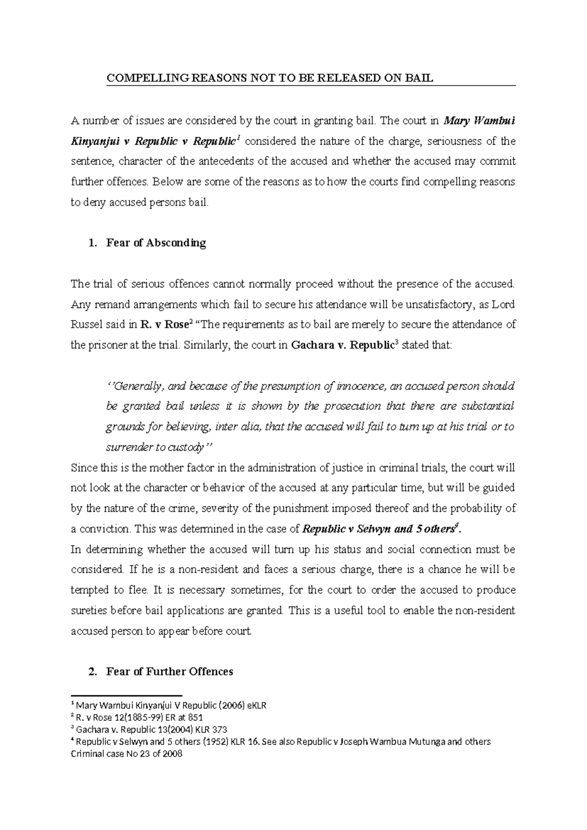 Compelling Reasons for Denying Bail in Criminal Procedure (CRIM 101 ...
