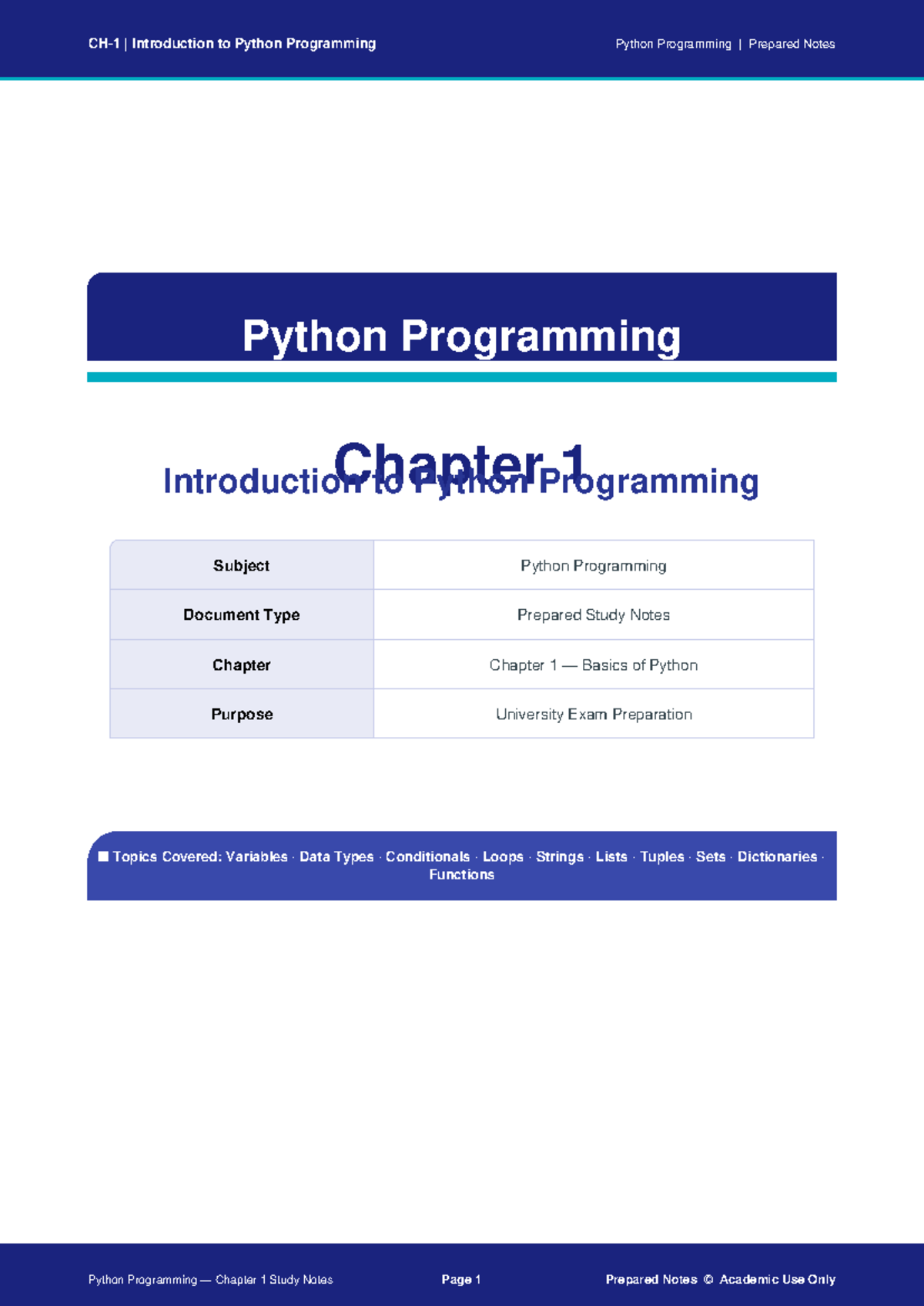 Python Programming (CS101) Chapter 1 Study Notes: Basics of Python ...