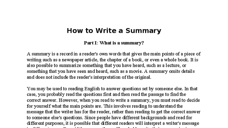 How to Write a Summary: Key Steps and Guidelines - Studocu
