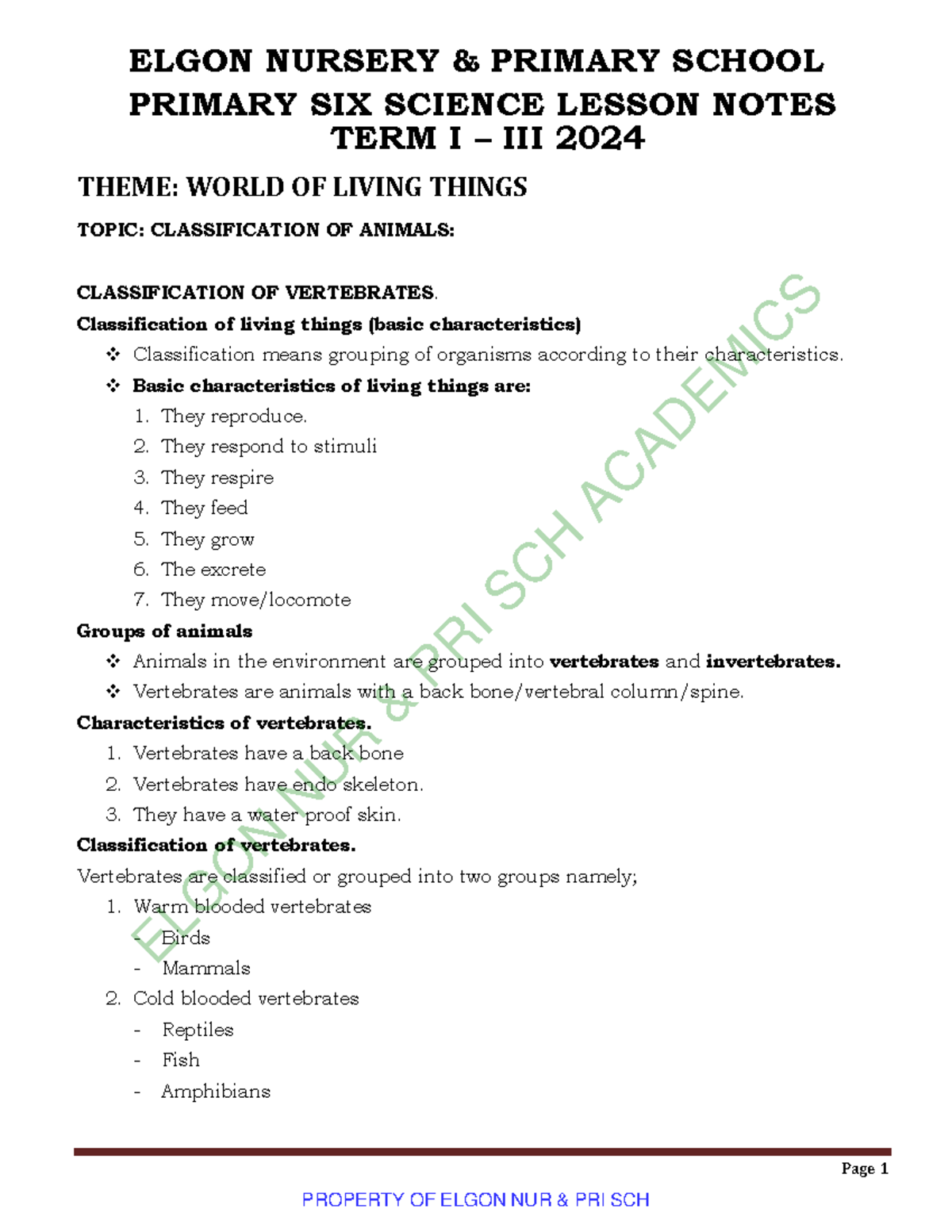 P6 science lesson notes - Page 1 THEME: WORLD OF LIVING THINGS - Studocu